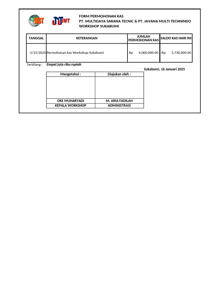 Form Permohonan Kas | PDF