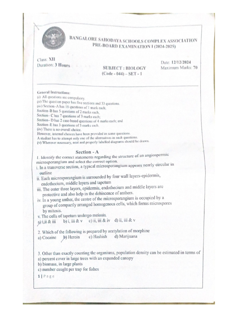 Biology Sahodaya Paper | PDF