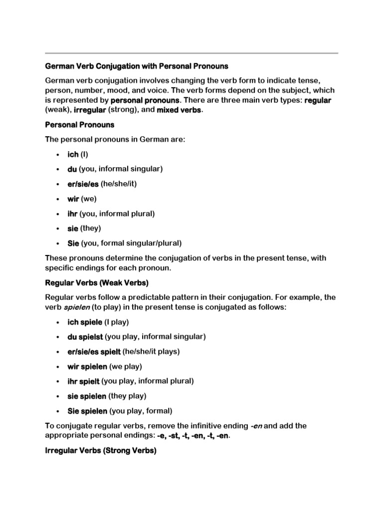 German Verb Conjugation With Personal Pronouns | PDF