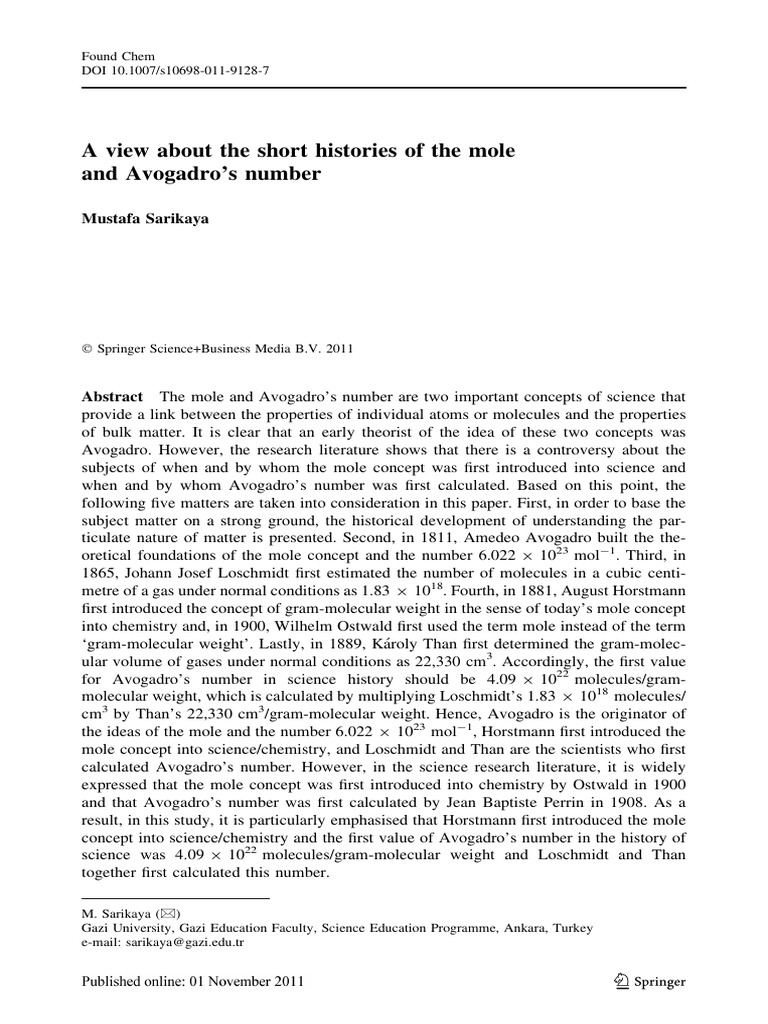 Origins of the Mole Concept | PDF | Mole (Unit) | Gases