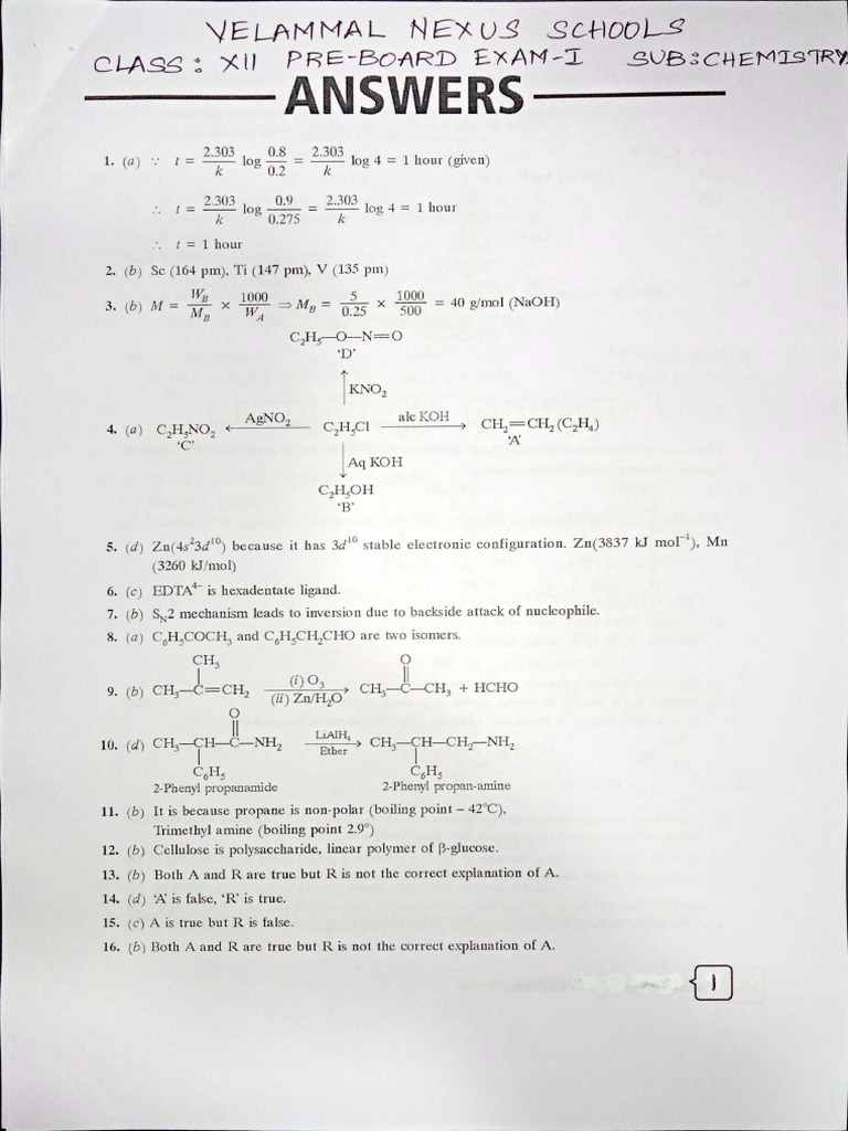 Class 12 - Chemistry - Pre Board Exam AK | PDF