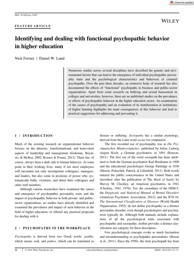 Functional Psychopathy in Higher Education | PDF | Psychopathy | Psychology