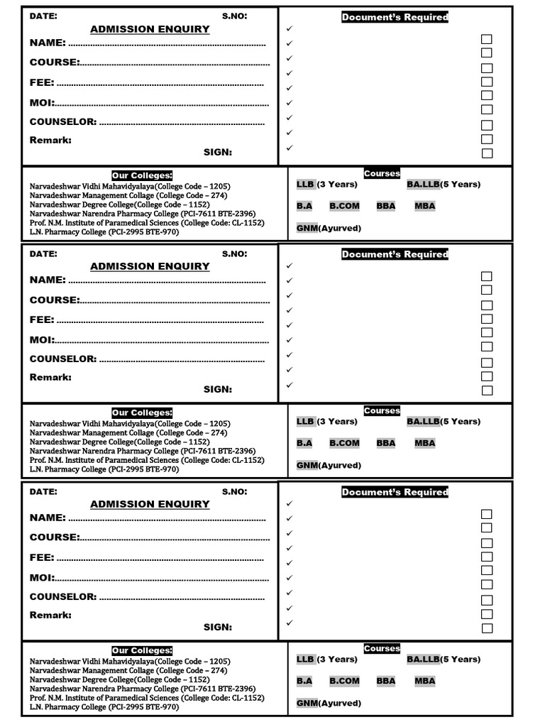 ADMISSION Counselling Slip | PDF | Government And Personhood