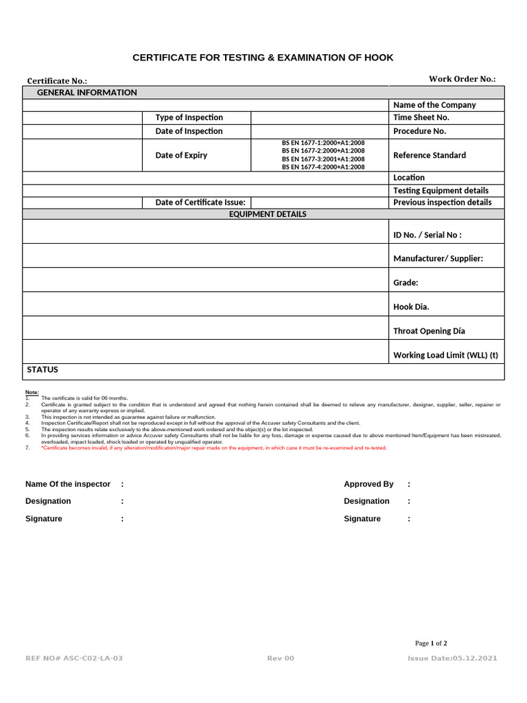 La-03 Hook Certificate Format | PDF