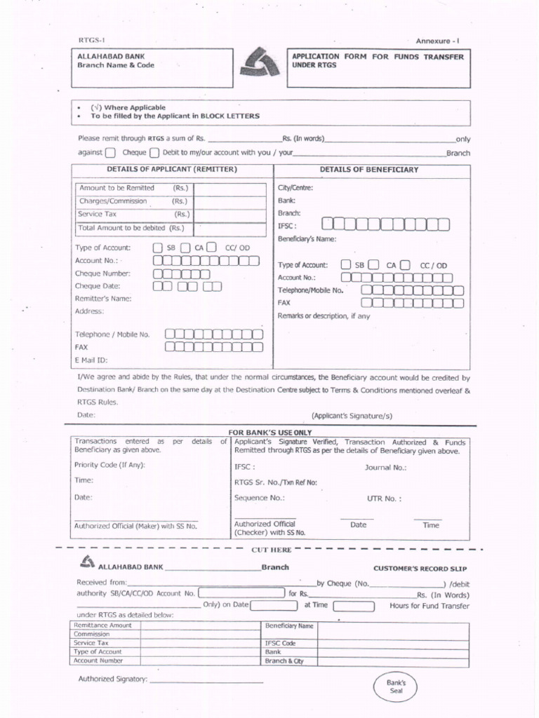 Allahabad Rtgs Form | PDF