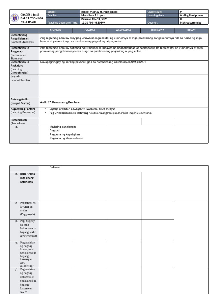 DLP - QTR-4 - Aralin-17 - Pambansang Kaunlaran | PDF