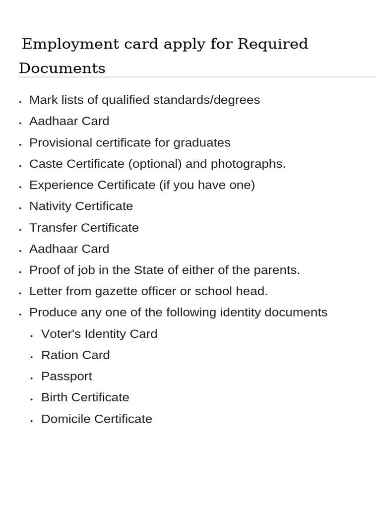 Employment Card Application Requirements | PDF
