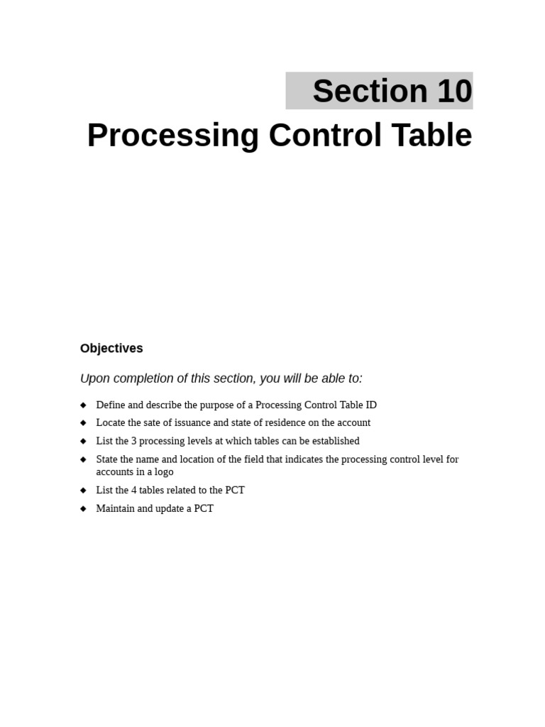 Processing Control Table Overview | PDF | Interest | Fee