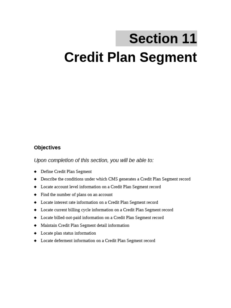 Credit Plan Segment Overview | PDF | Credit | Finance & Money Management