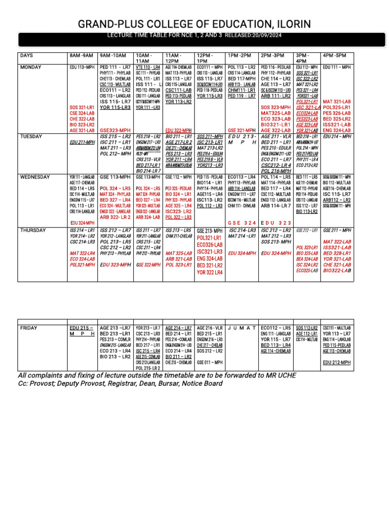 New Lecture Time Table Nce 123 | PDF