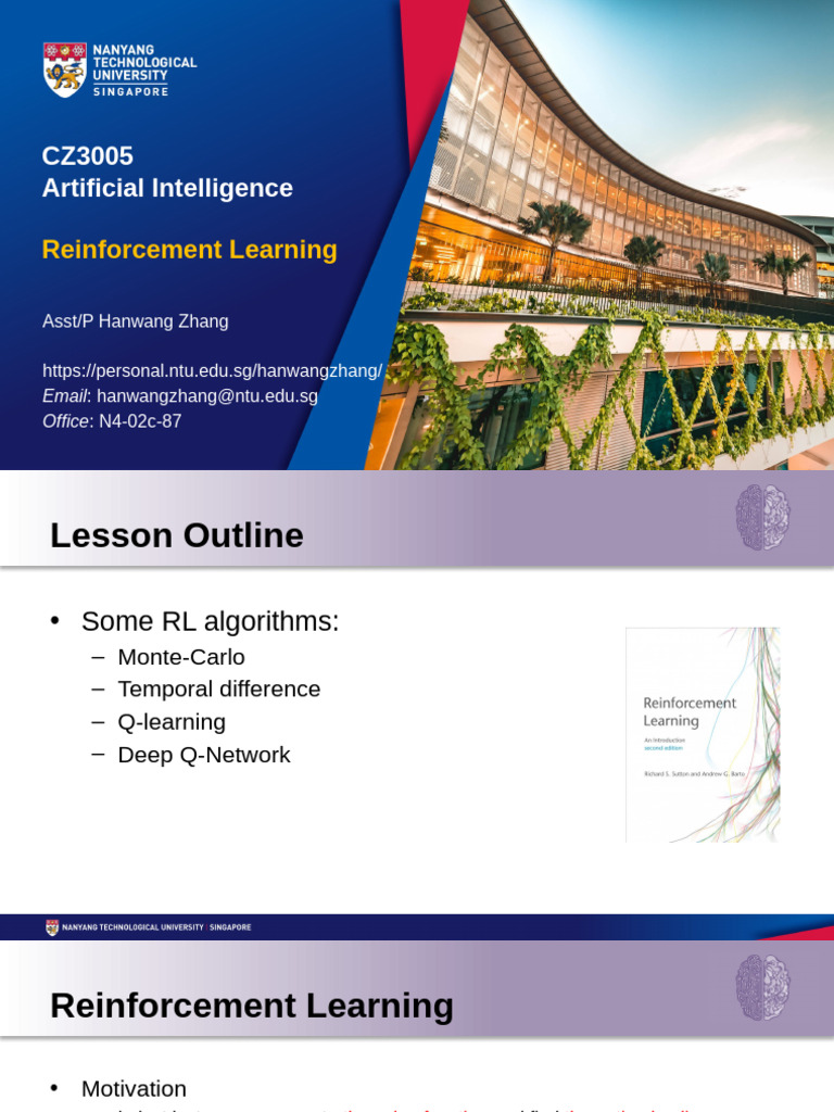 CZ3005 Module 5 - Reinforcement Learning | PDF | Monte Carlo Method | Applied Mathematics