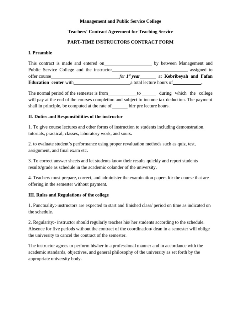 Contract Agreement Between College and Teachers | PDF