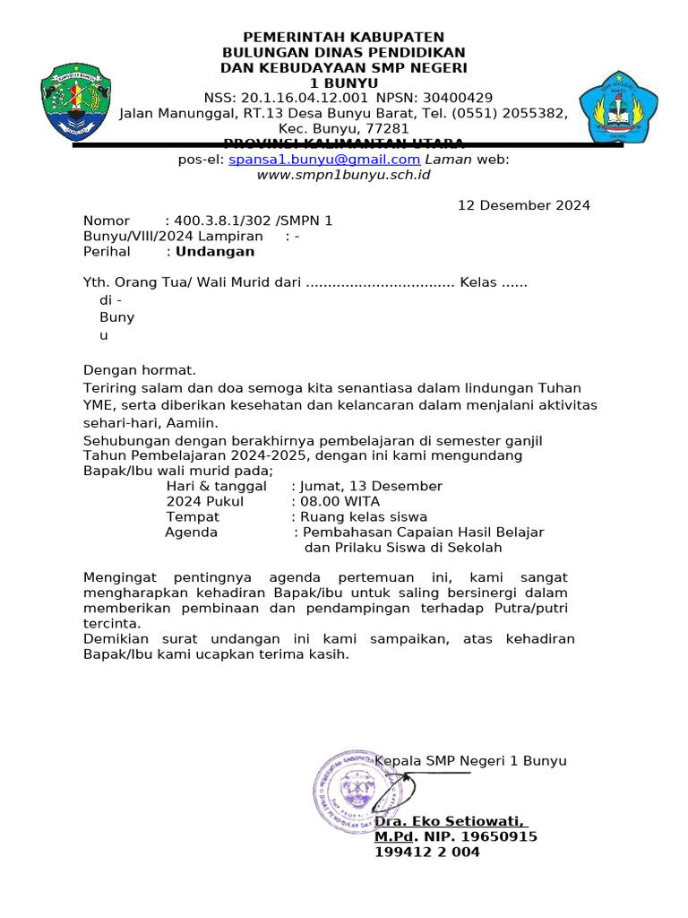 UNDANGAN PENGAMBILAN RAPORT (1) | PDF