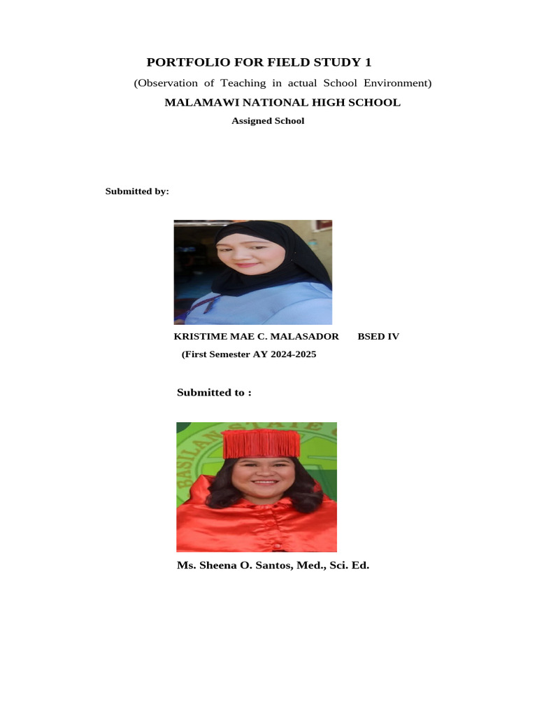 Portfolio For Field Study 1 - 081824 | PDF | Learning | Teachers