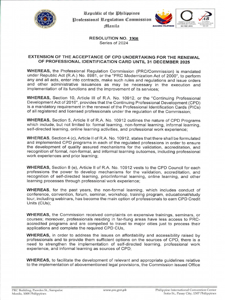 2024-1908 Extension of The Acceptance of CPD Undertaking | PDF