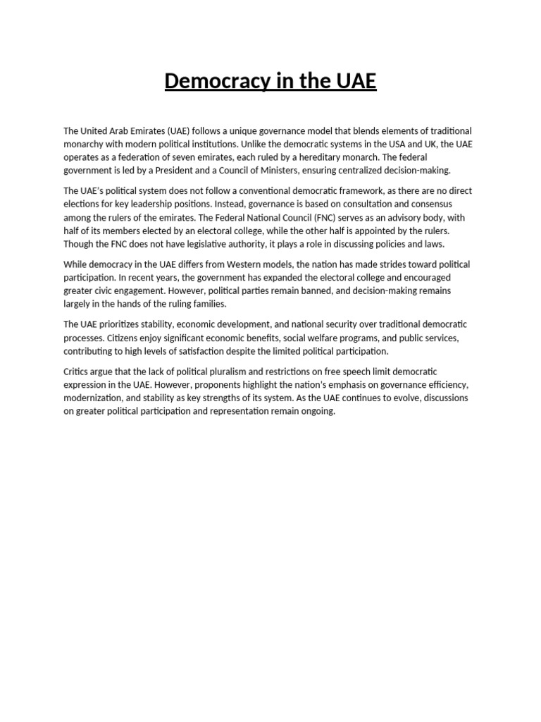 A Short Essay On Democracy in UAE | PDF