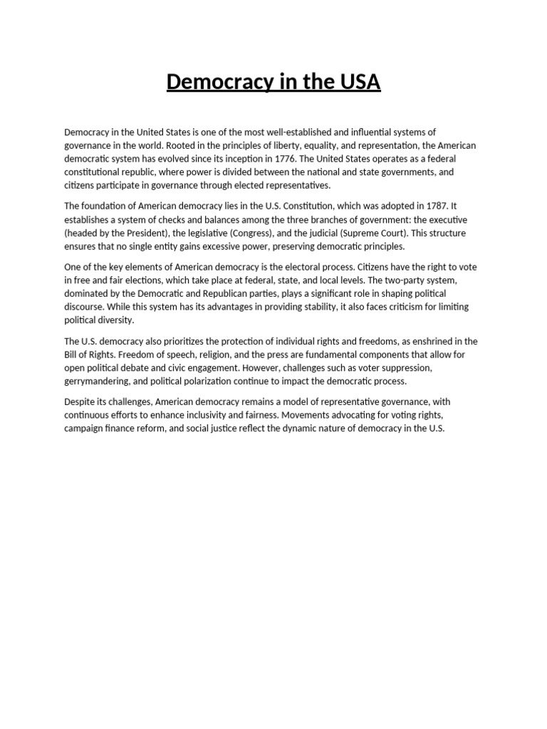 A short essay on Democracy in USA | PDF