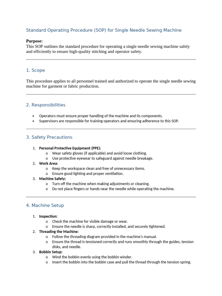 Standard Operating Procedure - Sewing Machine | PDF | Sewing Machine