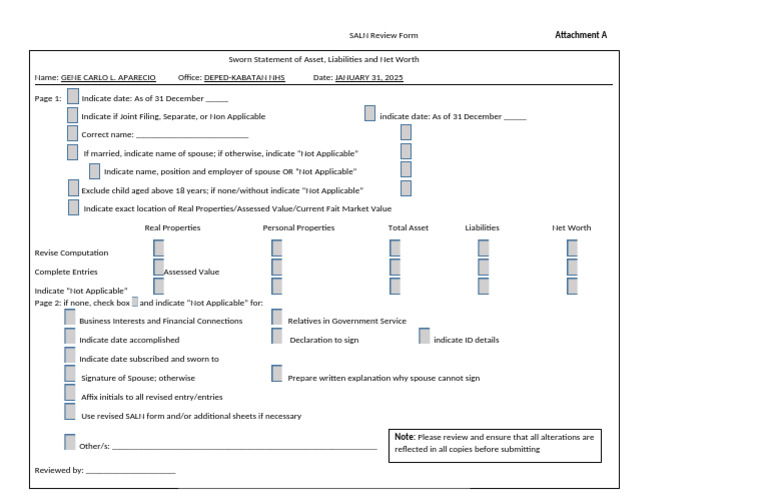SALN Review Form Attachment A | PDF