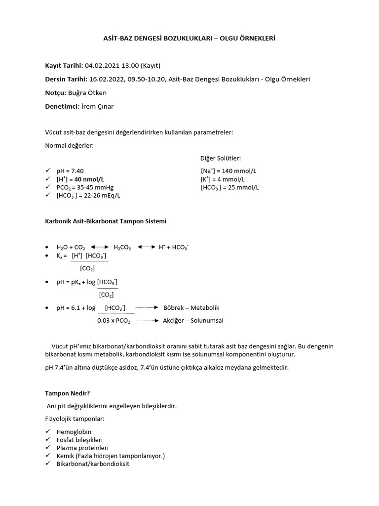 Asit-Baz Dengesi Bozukluklari Olgu Örnekleri | PDF