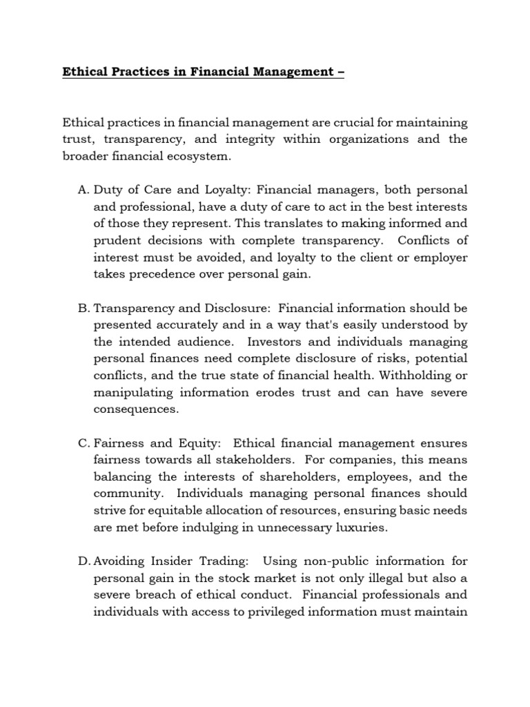 Ethical Financial Management Practices | PDF | Strategic Management ...