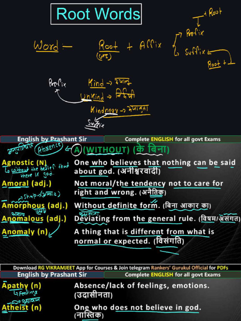 426) Root Word Vocabulary Class 01 (Class Notes) | PDF