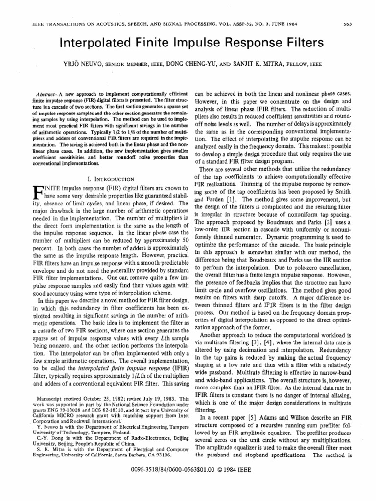 Interpolated Finite Impulse Response Filters | PDF | Low Pass Filter | Filter (Signal Processing)