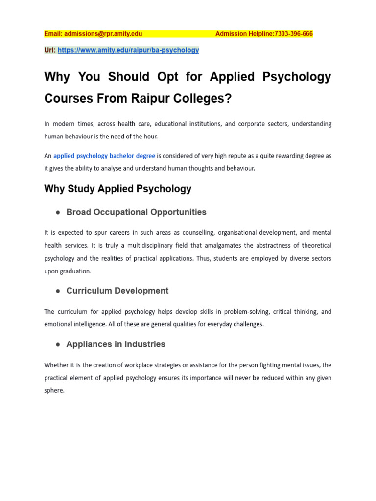 Why You Should Opt For Applied Psychology Courses From Raipur Colleges ...