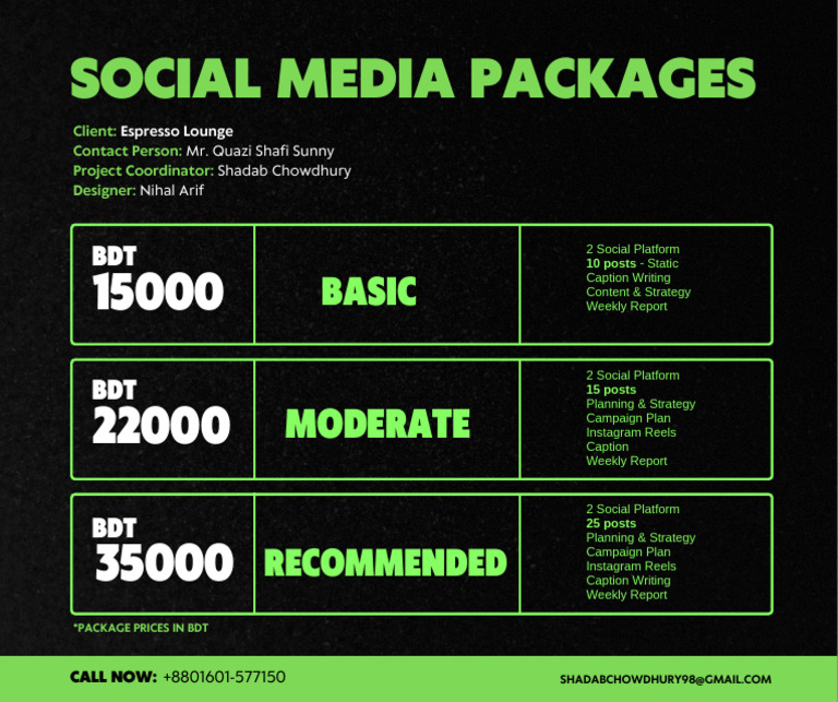 Social Media Package Chart - Espresso Lounge | PDF