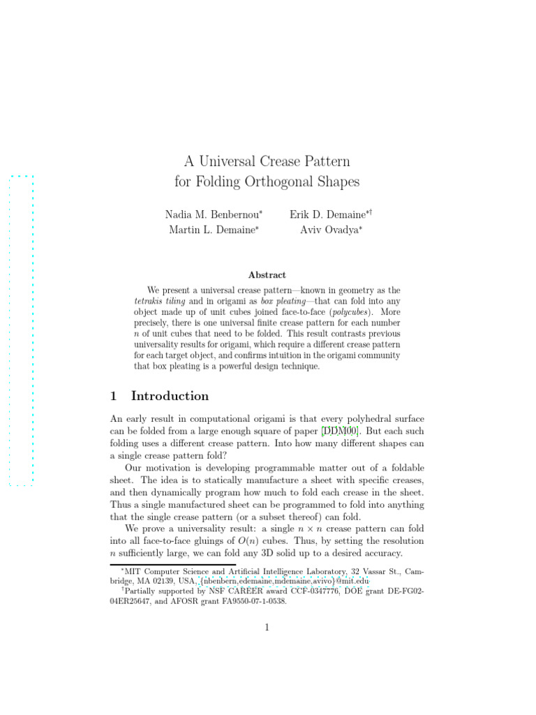 A Universal Crease Pattern For Folding Orthogonal Shapes | PDF ...