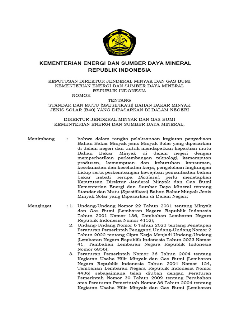 Spesifikasi Bahan Bakar Solar B40 | PDF
