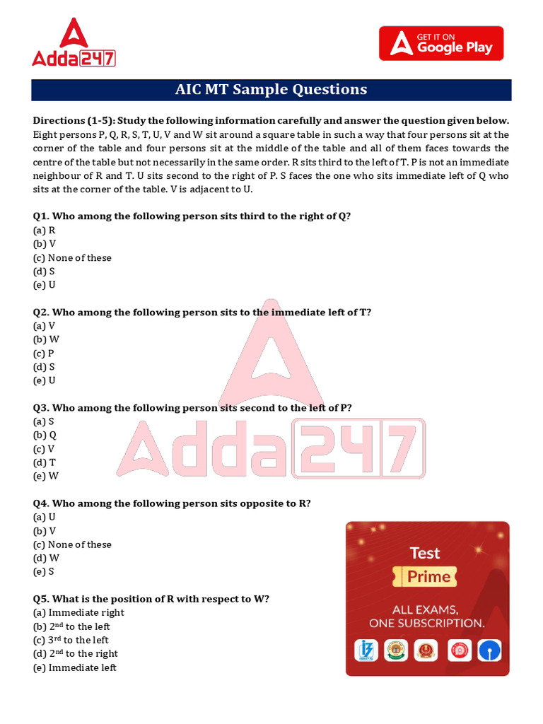 AIC MT Sample Questions | PDF