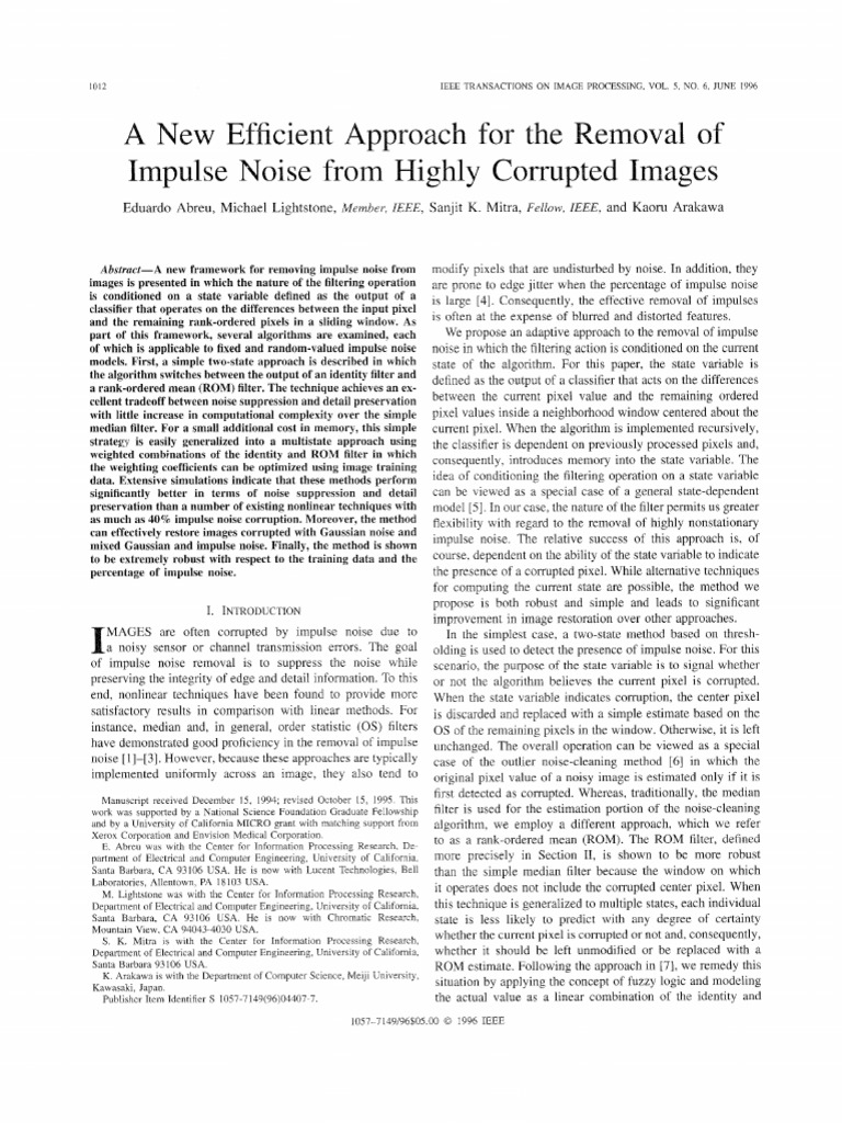 A New Efficient Approach For The Removal of Impulse Noise From Highly Corrupted Images | PDF ...