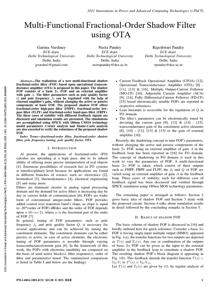 IEEE Xplore Multi-Functional Fractional-Order Shadow Filter Using OTA ...