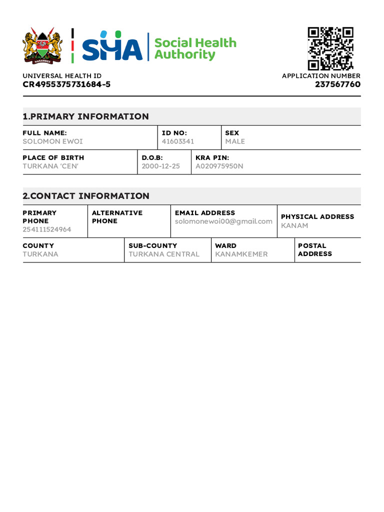 Universal Health ID Application Details | PDF