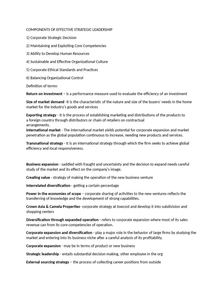 Components of Effective Strategic Leadership | PDF | Strategic ...