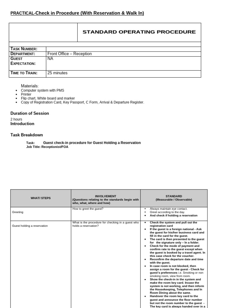 PRACTICAL- 1 SOP- CHECK-IN PROCESS | PDF | Baggage