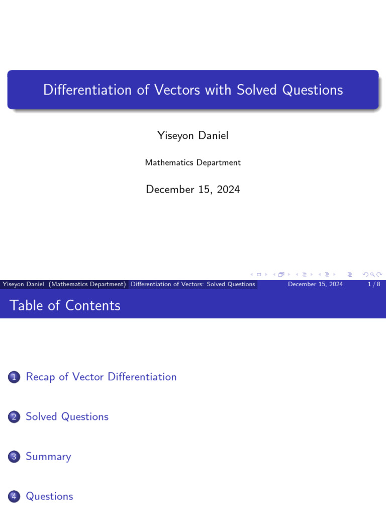 Vector Differentiation 2 Yiseyon | PDF | Derivative | Differential Calculus