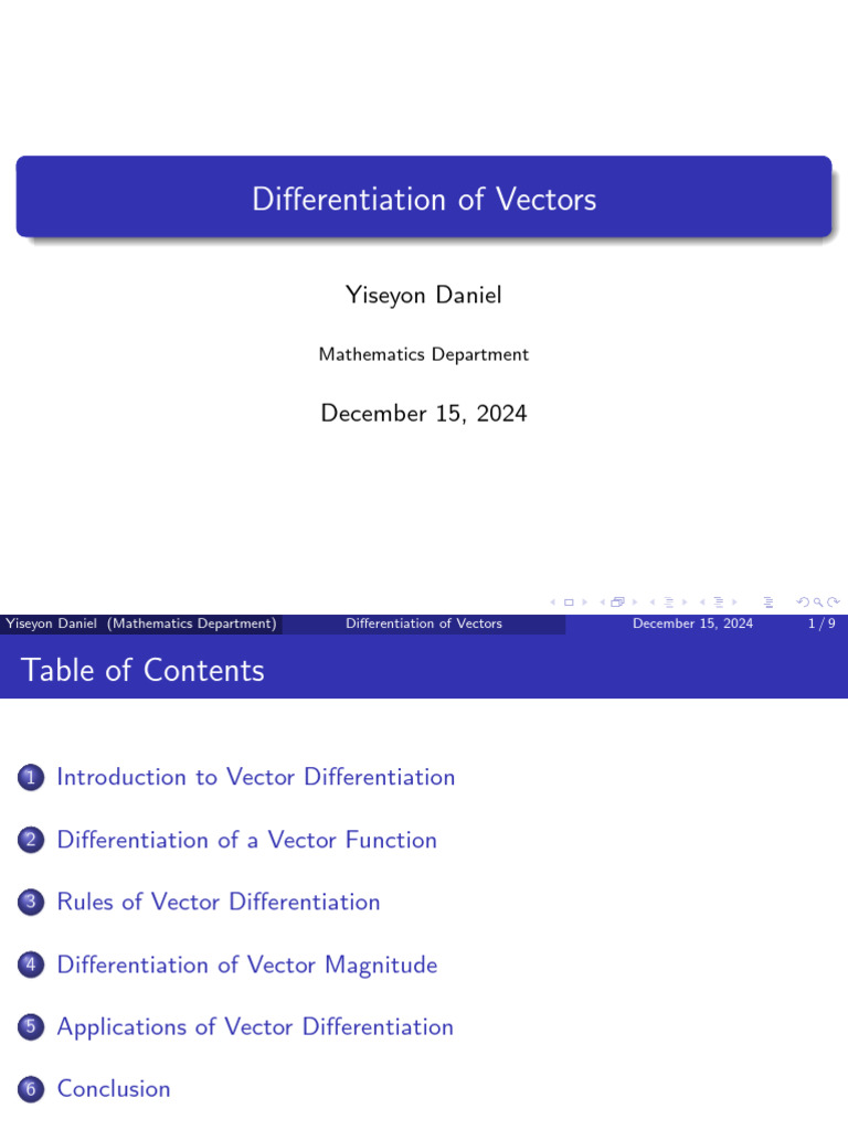 Vector Differentiation Yiseyon | PDF | Euclidean Vector | Derivative