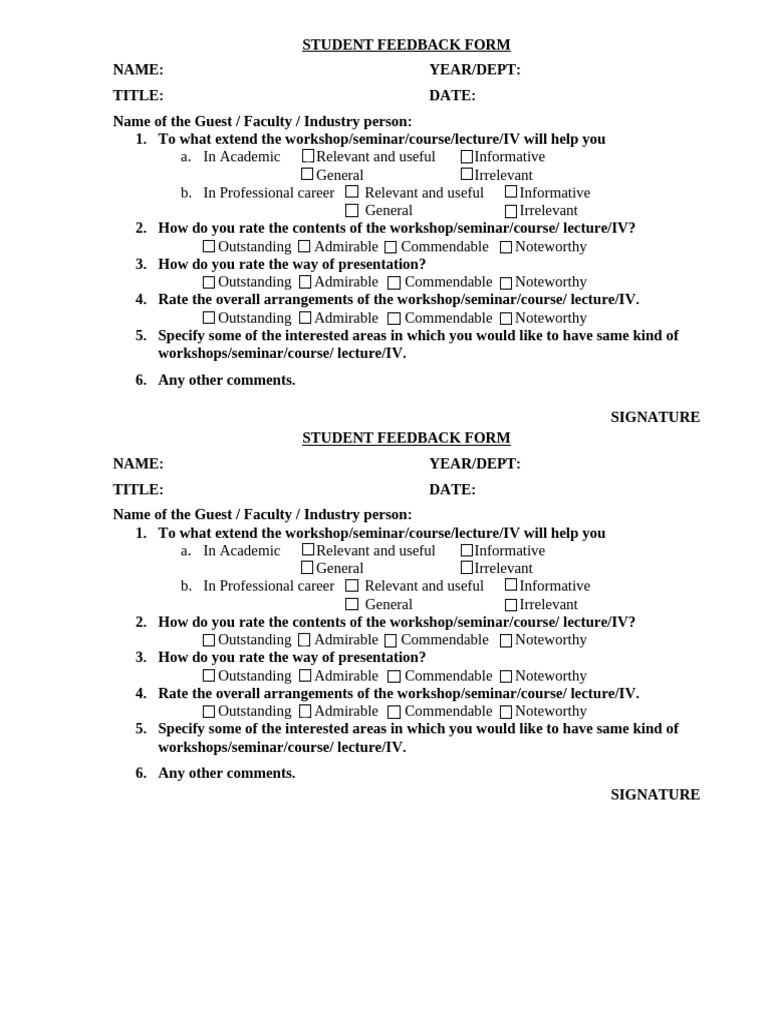 Student Feedback Evaluation Form | PDF