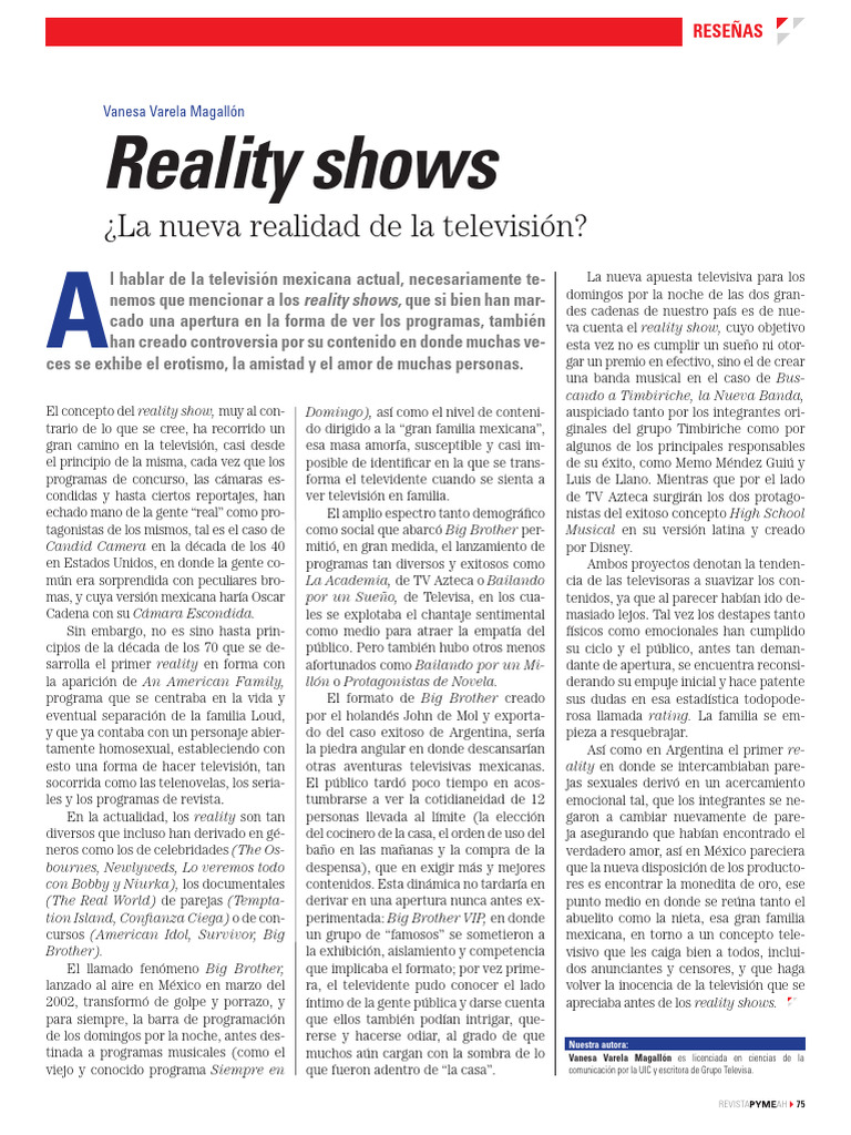 Evolución de los Reality Shows | PDF | Televisión de realidad ...