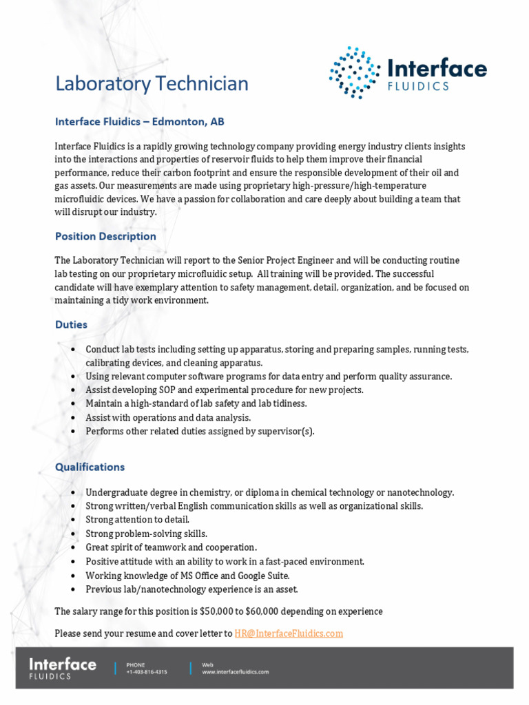 Laboratory Technician Position Overview | PDF