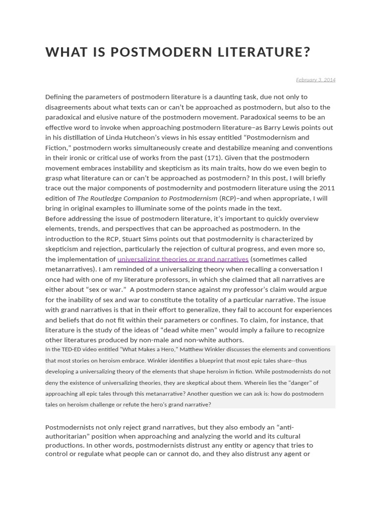 Postmodernism Literary Theory and Criticism | PDF | Postmodernism ...