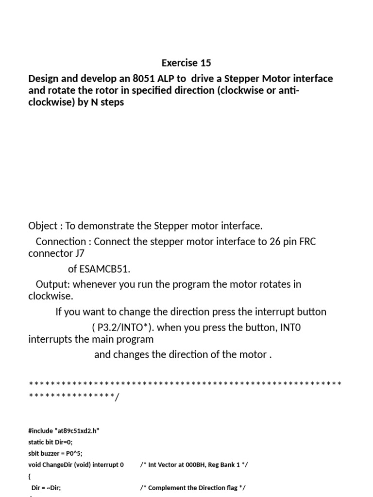 Exercise-15 (8051 Stepper Motor) | PDF | Electrical Engineering | Computer Engineering