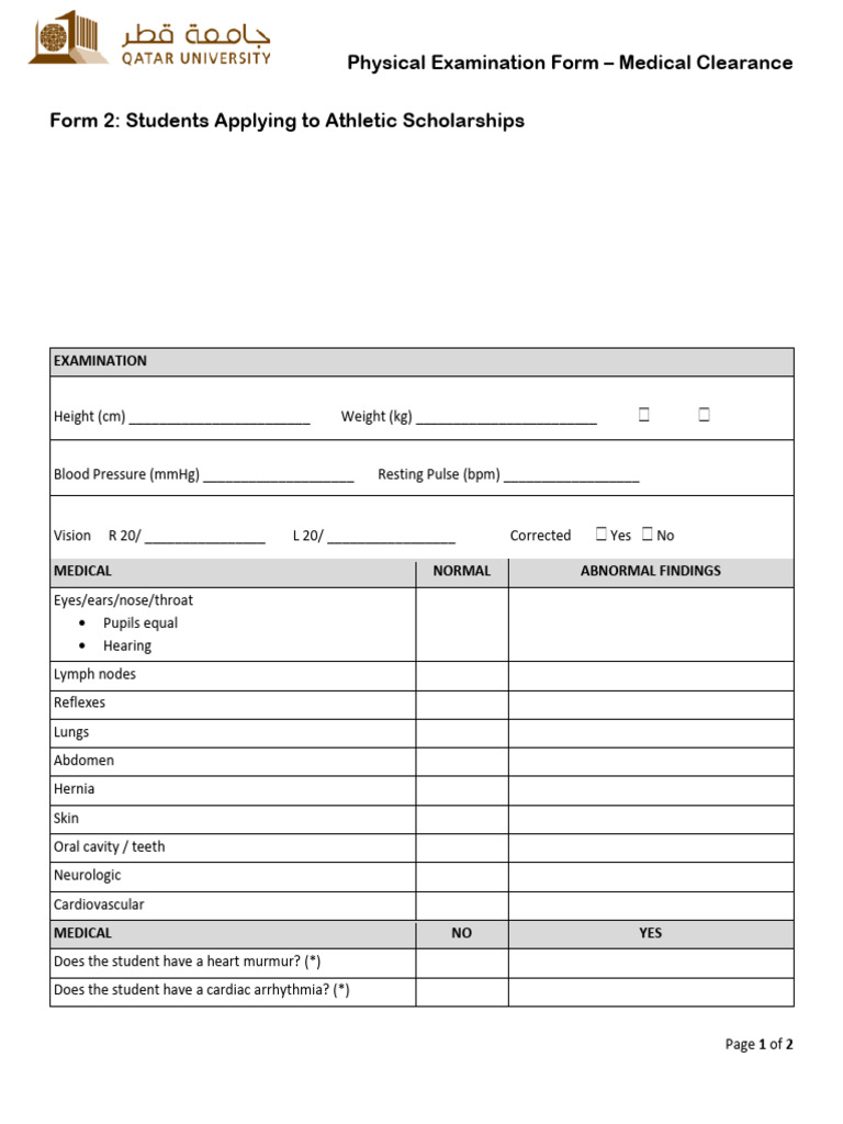 Physical Examination Form | PDF