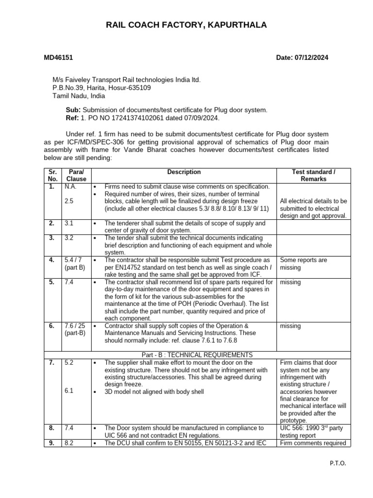 Faiveley Plug Door System Approval Docs | PDF | Software | Electrical ...