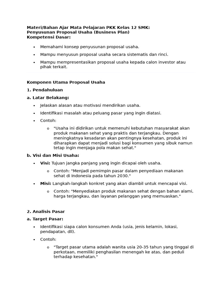 Penyusunan Proposal Usaha (Business Plan) | PDF