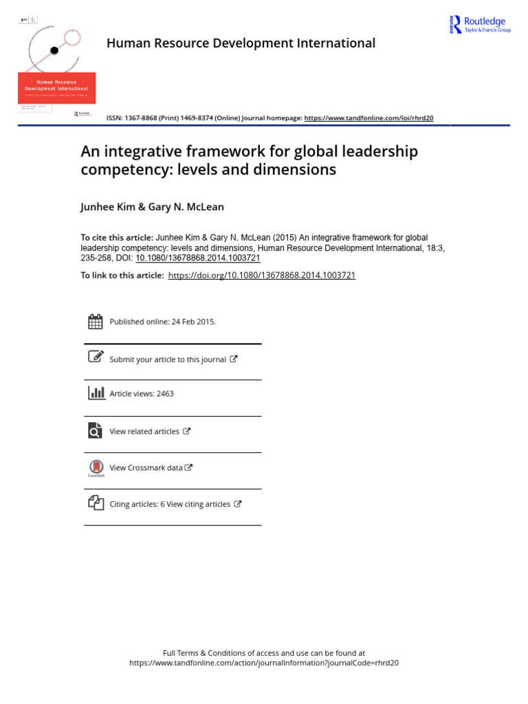 An Integrative Framework For Global Leadership Competency Levels and ...