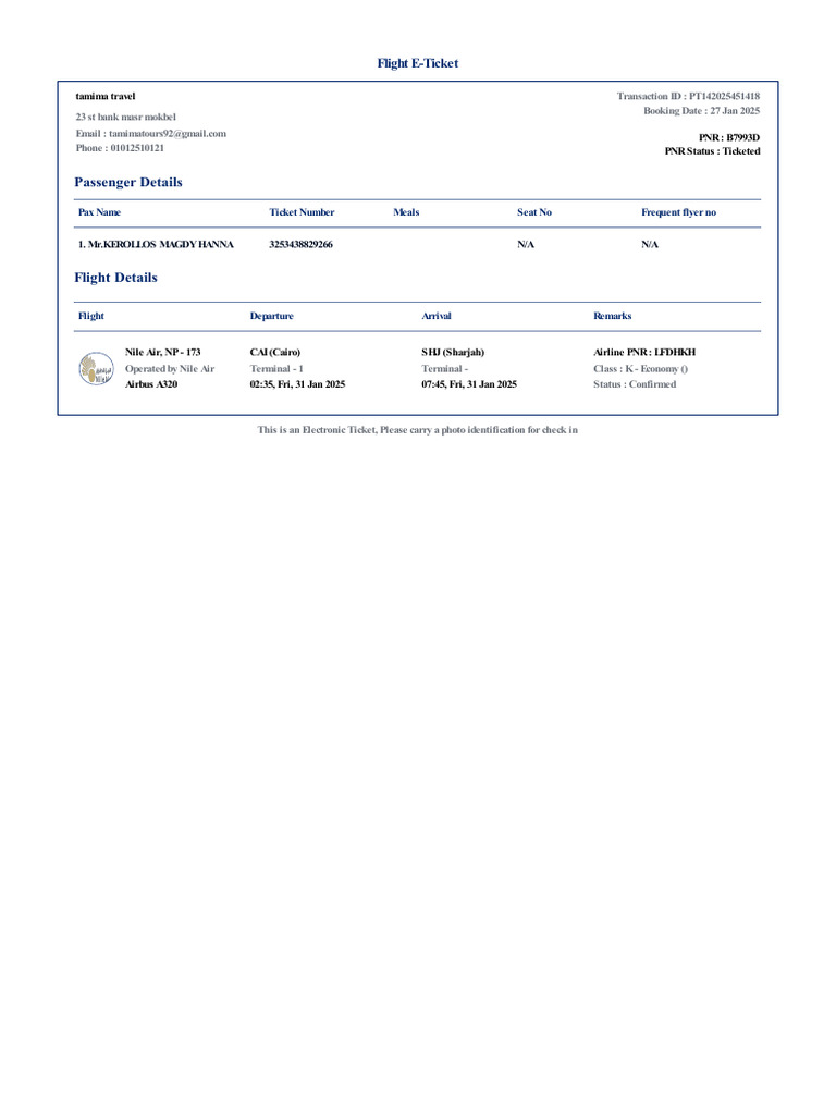 Flight e Ticket 20250127154731 | PDF