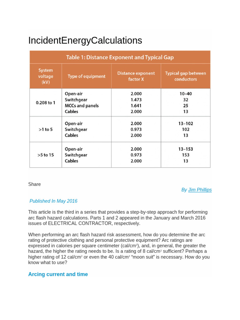 Arc Flash Incident Energy Calculations | PDF